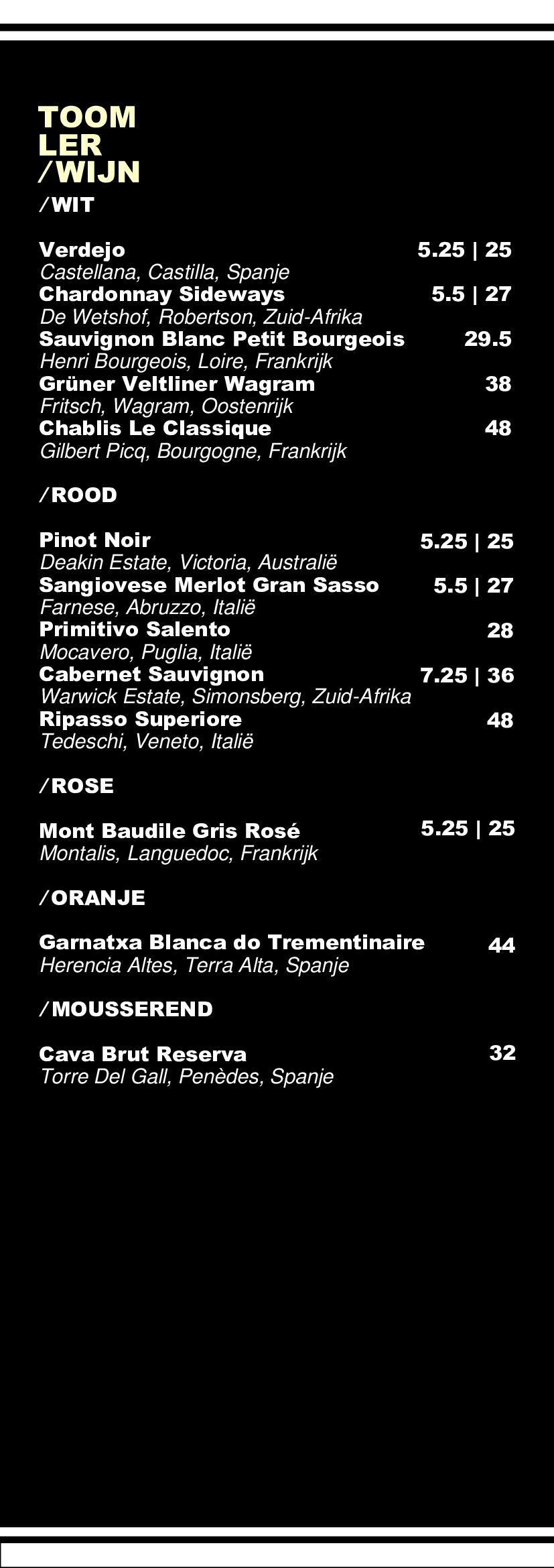 Menukaart - Comedytrain