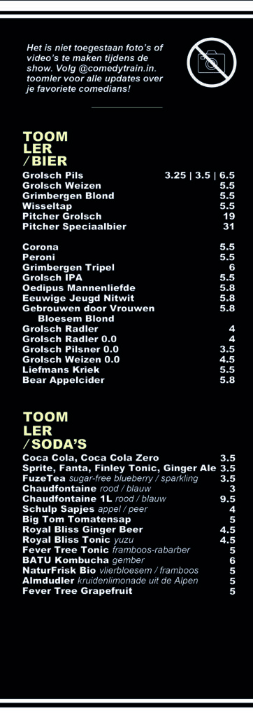 Menukaart - Comedytrain