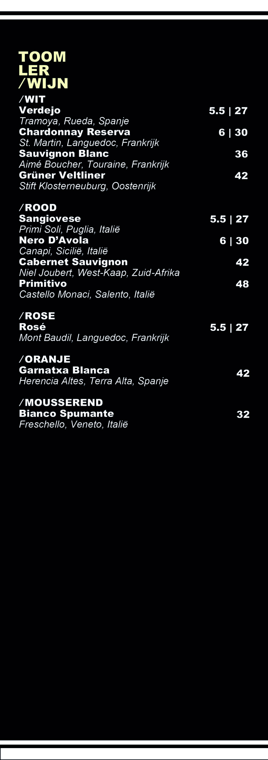 Menukaart - Comedytrain